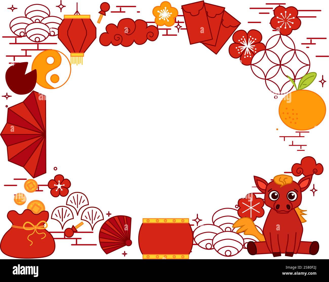 year of horse Chinese New Year template oval frame featuring ...
