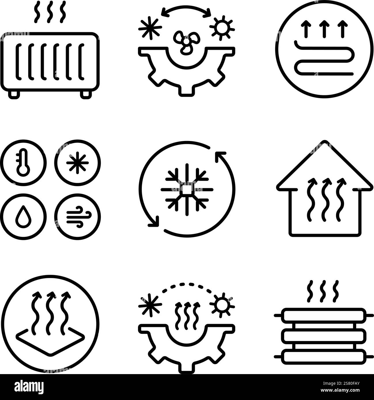 HVAC icons set. Commercial services. Heating and cooling system. Air conditioning. Isolated ...