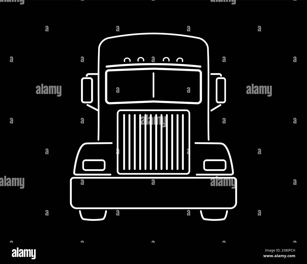 Semi truck. Vector Outline Lorry. White blank template for truck, semi ...