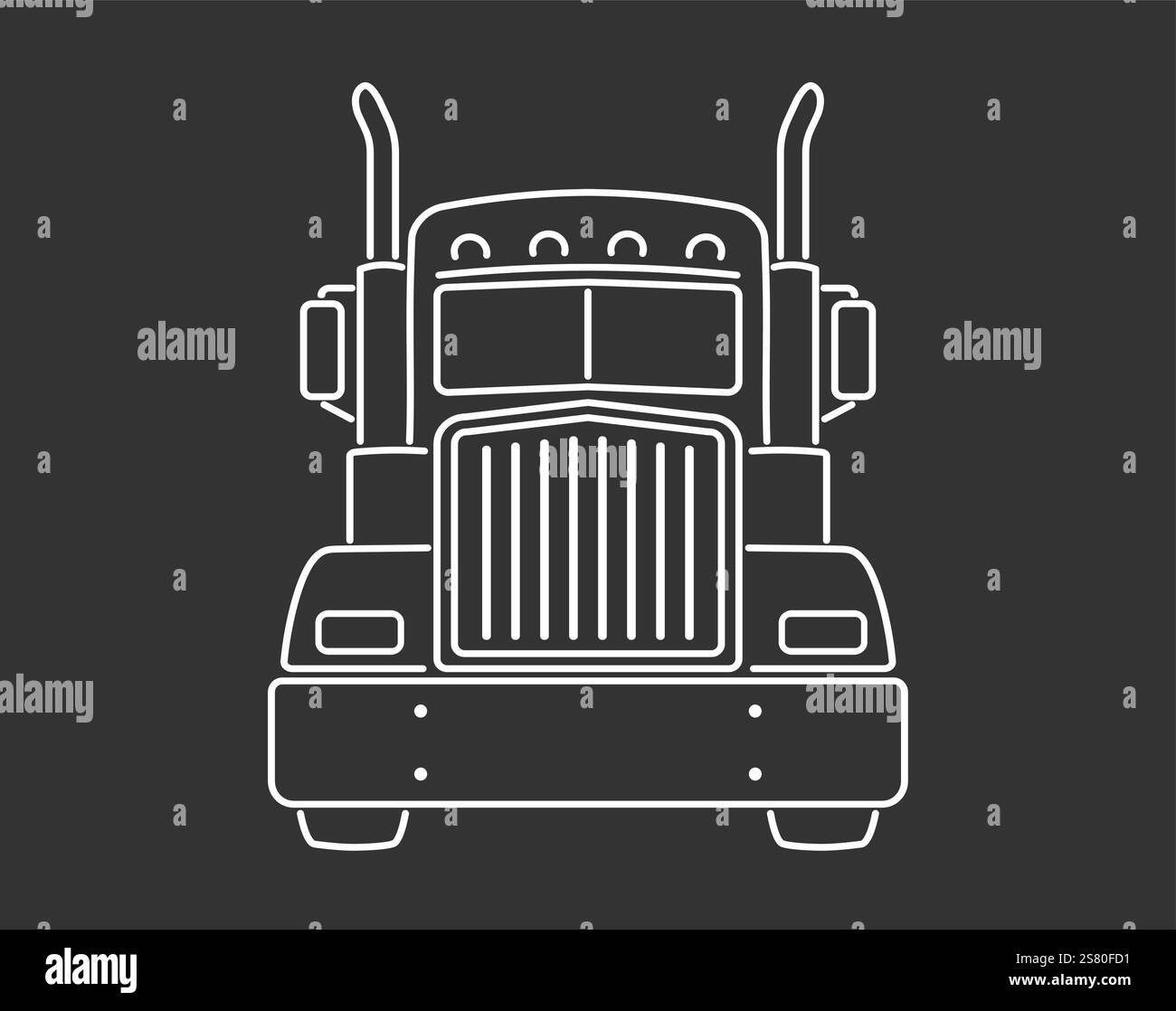Semi truck. Vector Outline Lorry. White blank template for truck, semi ...