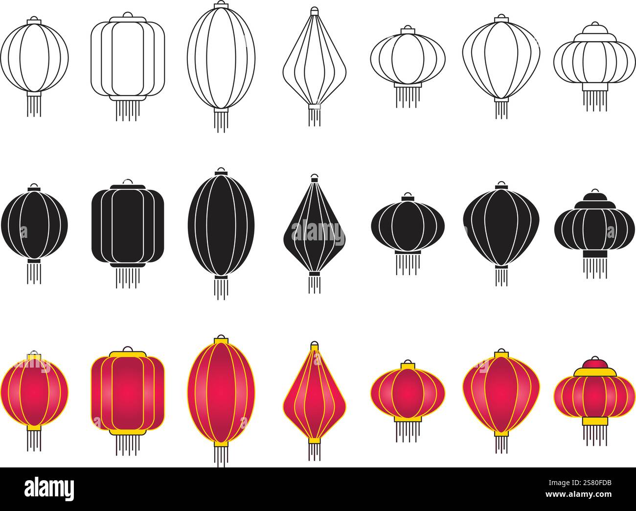 Set of Chinese Lanterns, Clipart, Symbol Stock Vector Image & Art - Alamy