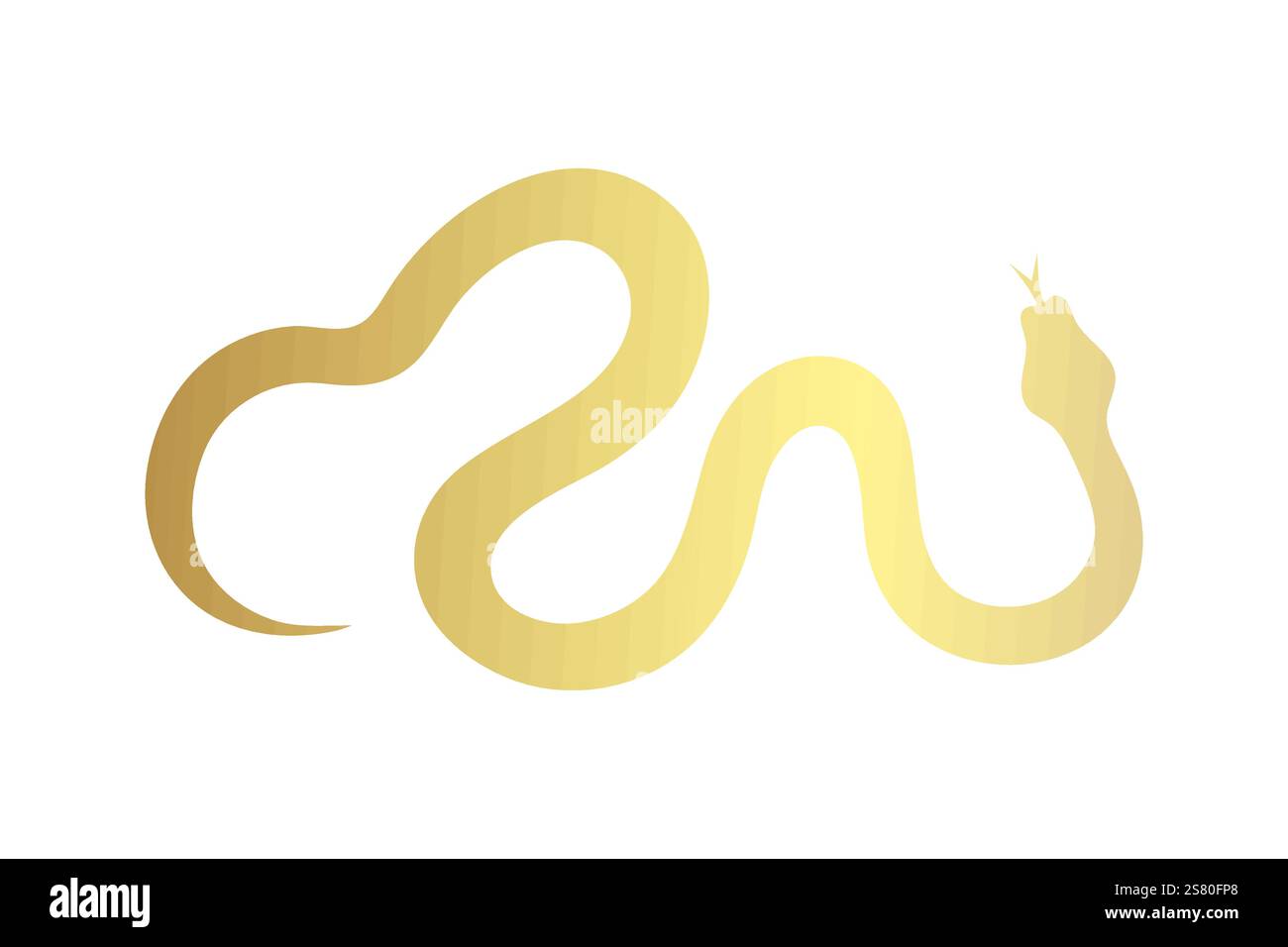 Golden crawling snake silhouette isolated on white background. Lunar ...