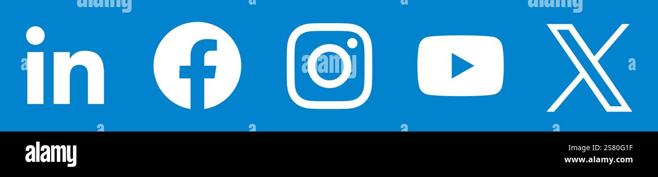 Social media app icon set. LinkedIn, Facebook, Instagram, Youtube and X ...