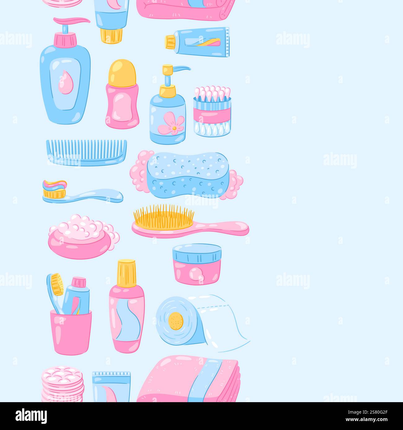 Pattern with hygiene objects. Washing, beauty, body care. Personal ...