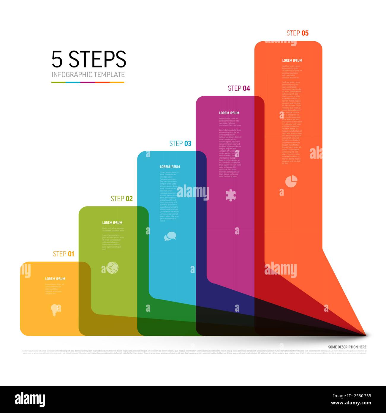 Colorful five-step infographic showcases organized data. This template emphasizes clarity and ...