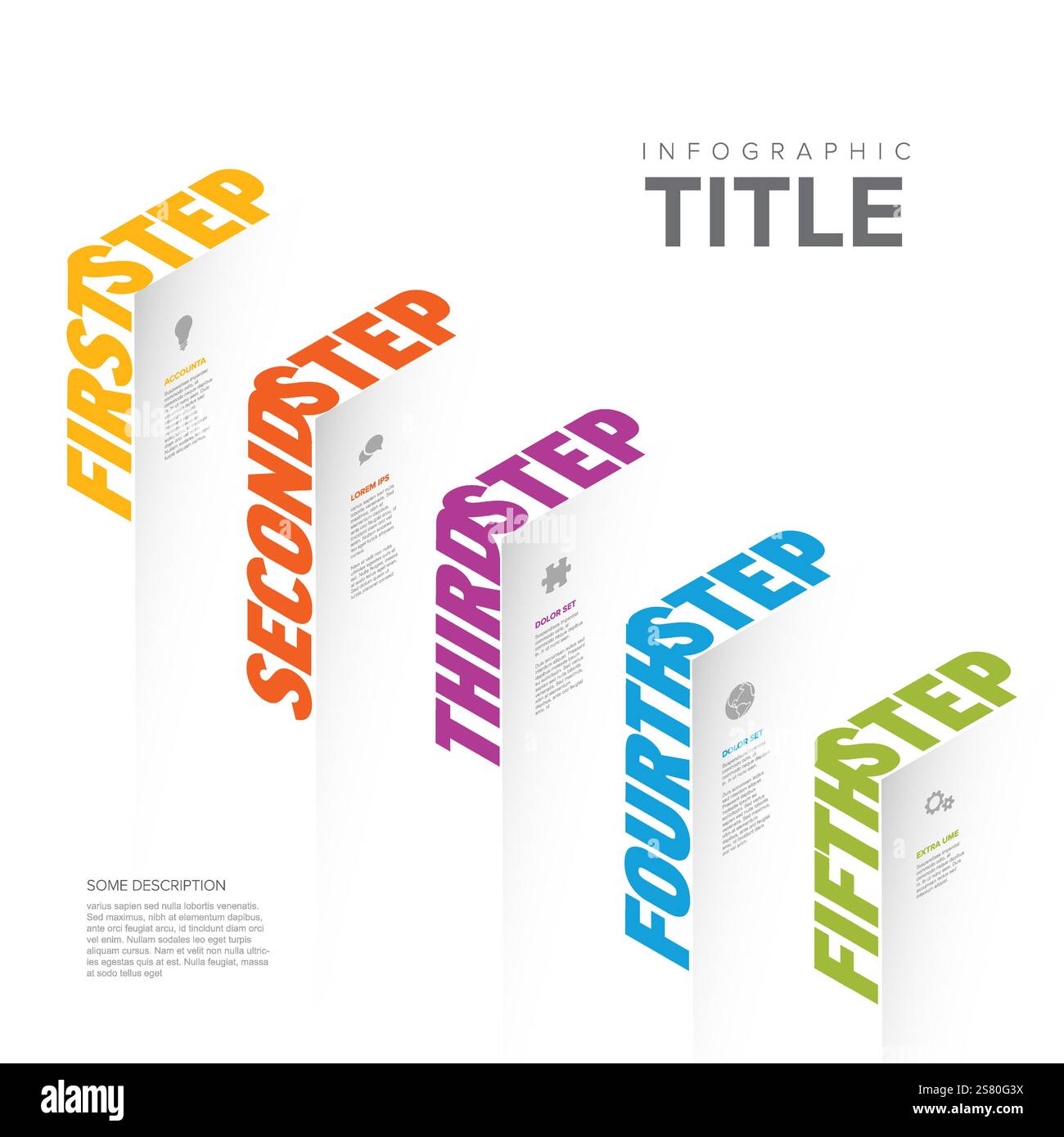 A colorful five-step infographic illustrates a process in vibrant steps ...