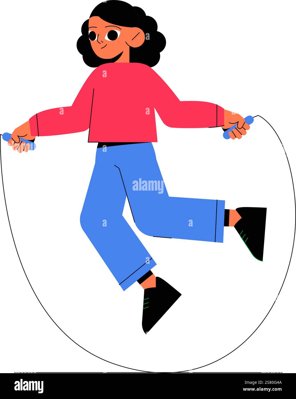 Girl Jumping Rope In Flat Vector Illustration Symbolizing Fitness, Fun ...