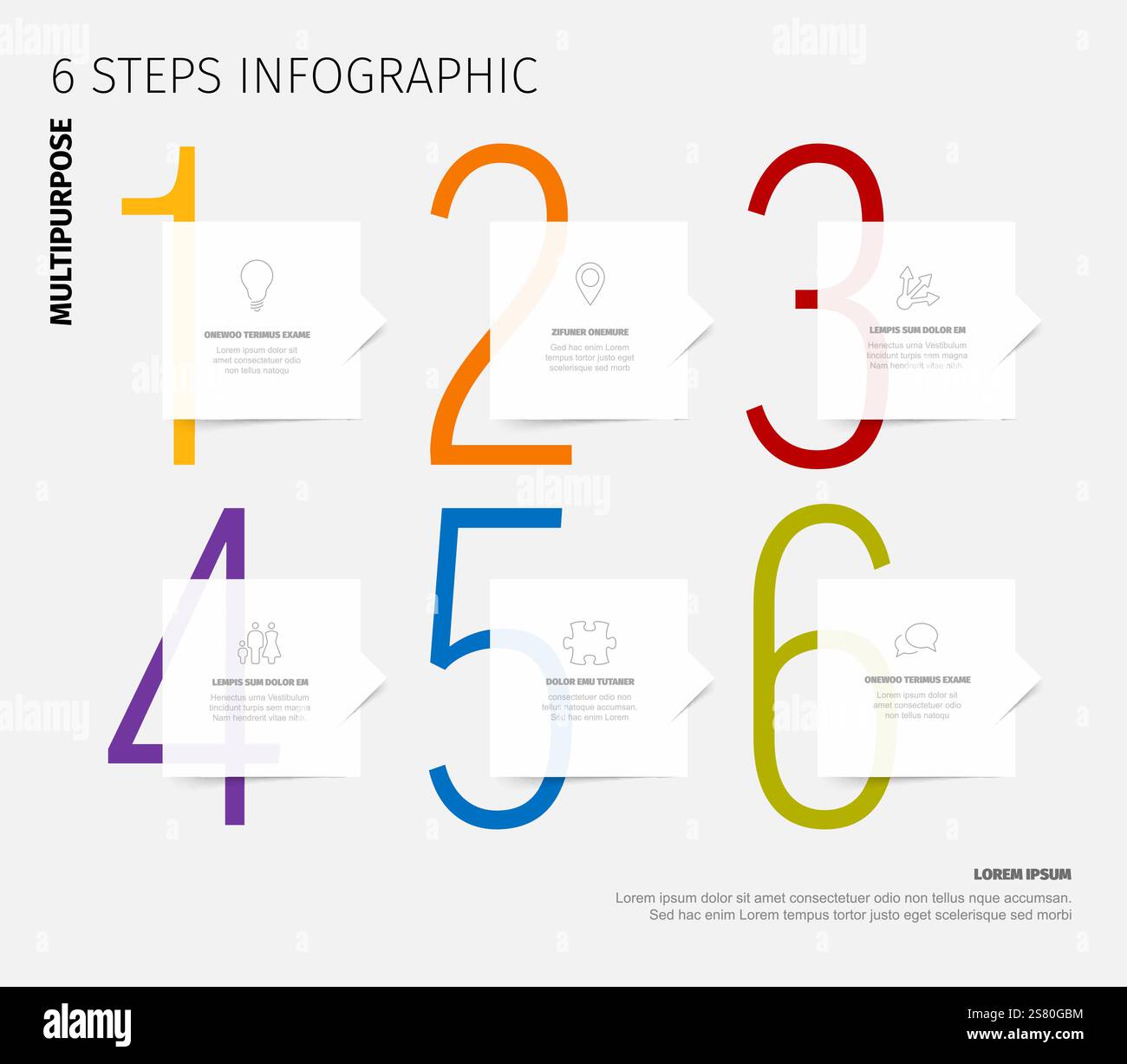 A colorful 6 steps infographic displays a structured plan. Numbers 1 to ...