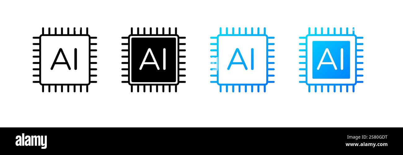Blue AI chip logo with circuits for futuristic and modern technology ...