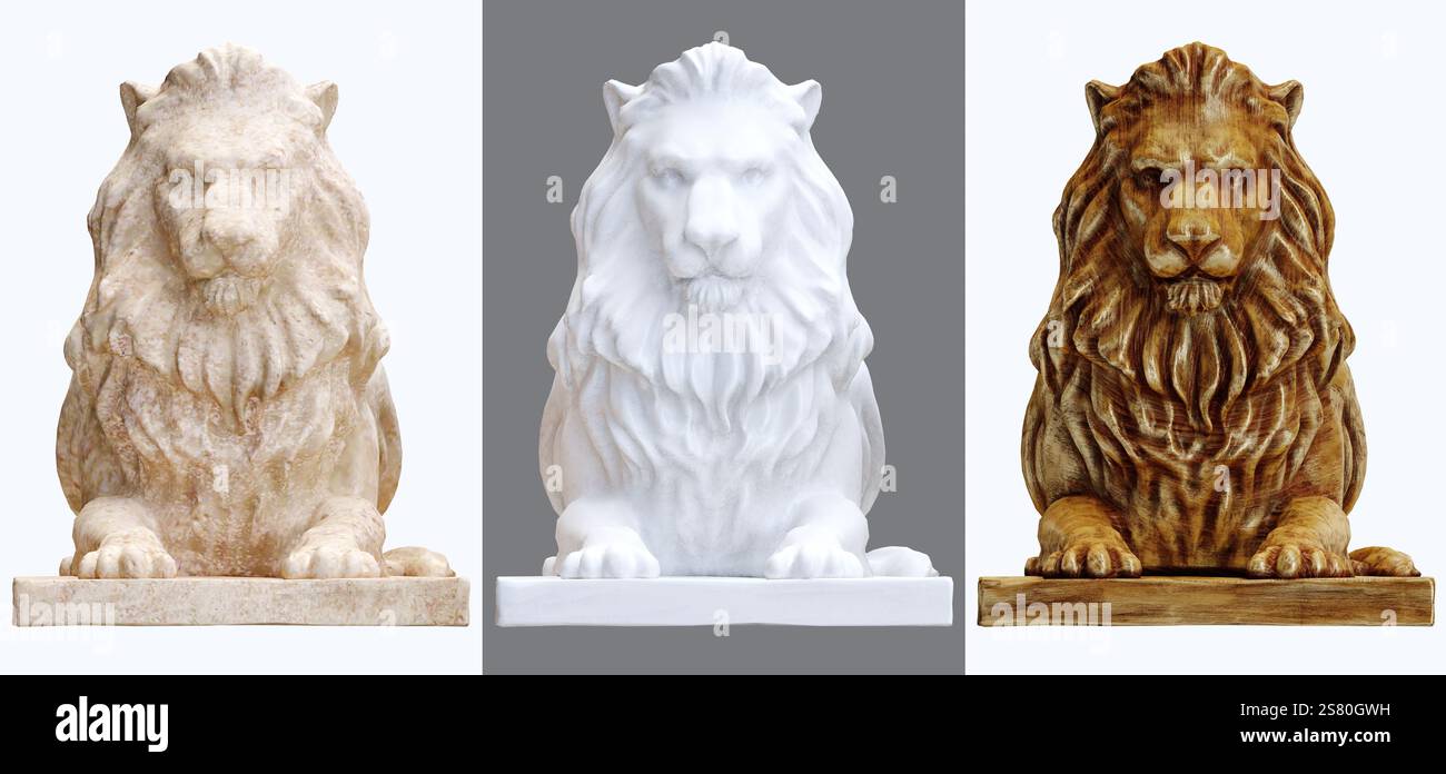 Set of stone sculptures of lions Stock Photo - Alamy