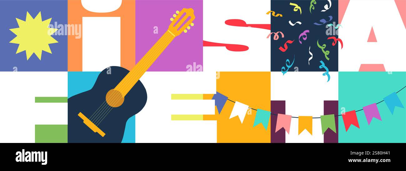Bold and colorful fiesta banner with geometric pattern and festive ...