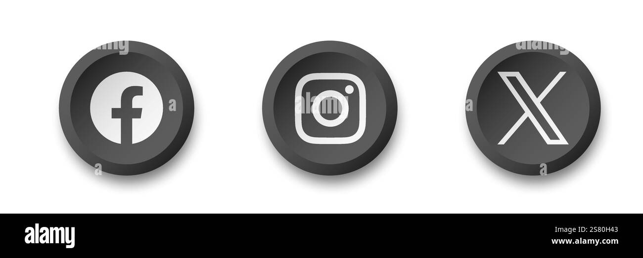 Social media app icon set. Facebook, Instagram and X, former Twitter ...
