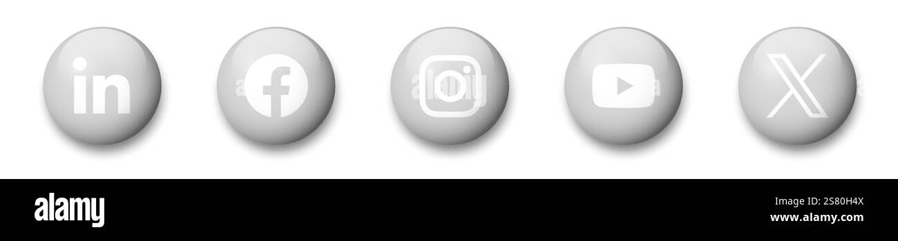 Social media app icon set. LinkedIn, Facebook, Instagram, Youtube and X ...