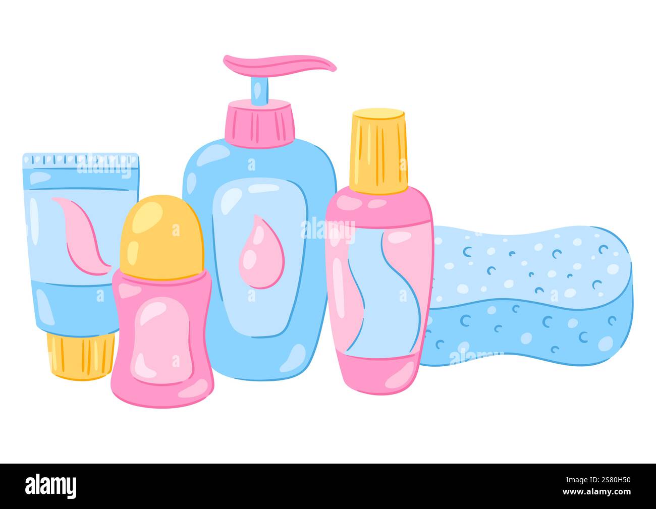 Illustration with hygiene objects. Washing, beauty, body care. Personal ...