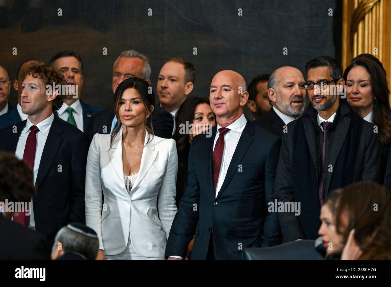 Mark Zuckerberg, from left, Lauren Sanchez, Jeff Bezos and Sundar ...