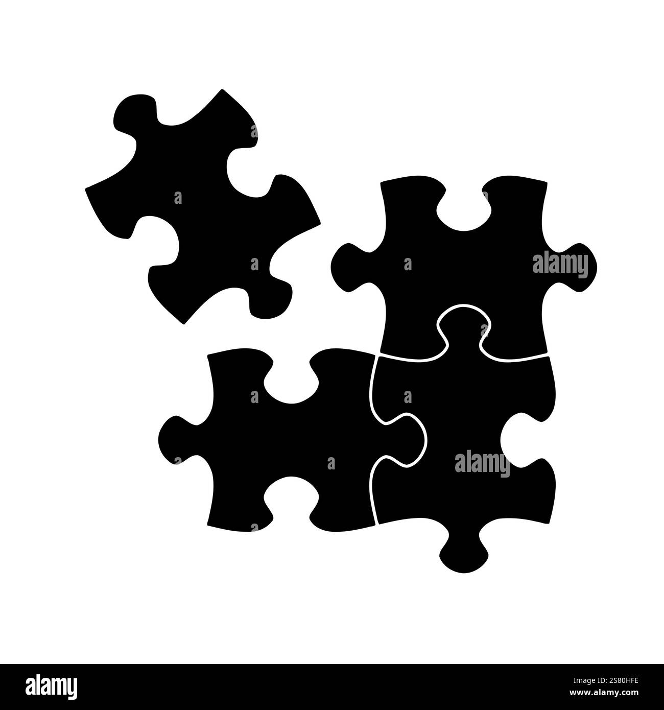 Puzzle pieces vector isolated object set. Four simple jigsaw puzzle ...