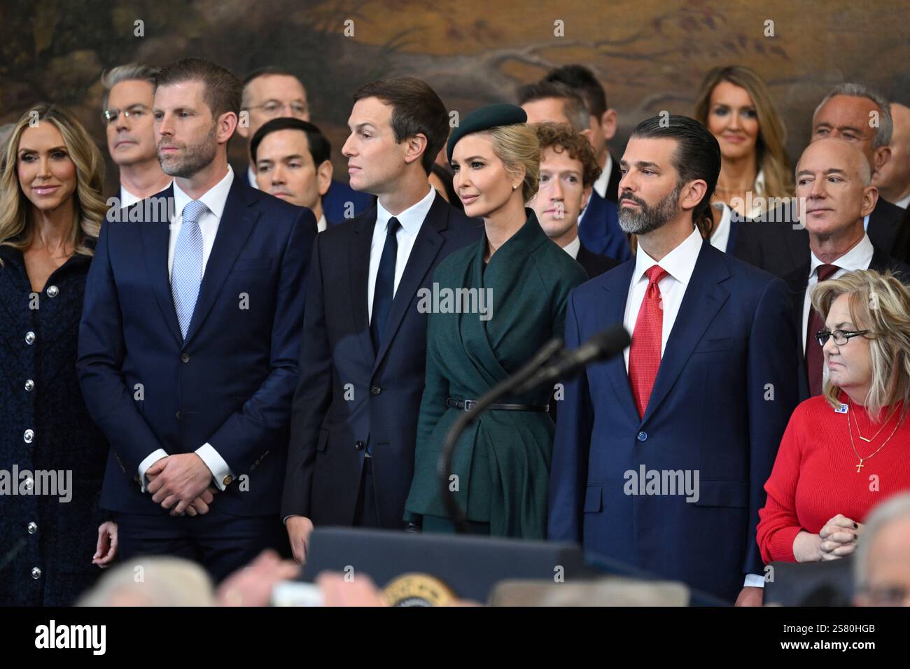 From left front, Lara Trump, Eric Trump, Jared Kushner, Ivanka Trump ...