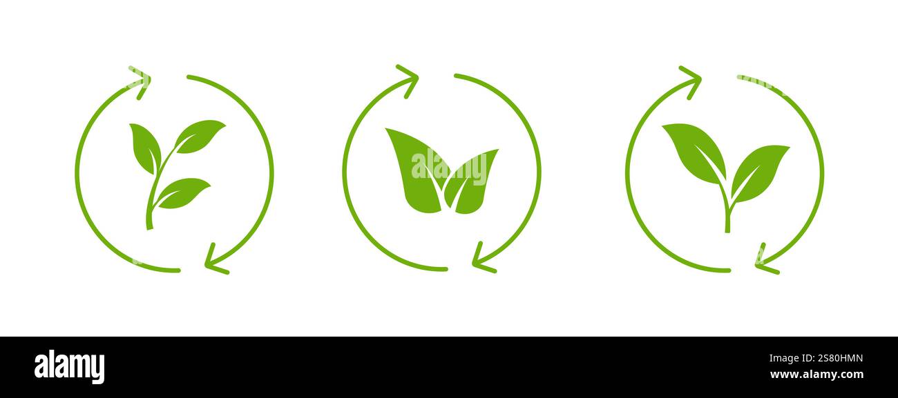 Circular green leaf icon with a loop design for eco products Stock ...