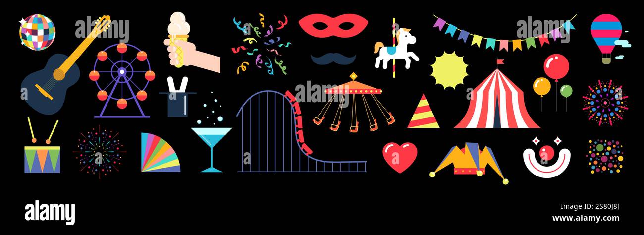 Geometric graphic isolated amusement park and holiday elements set in ...