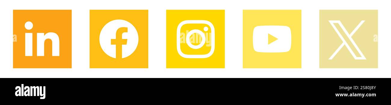 Social media app icon set. LinkedIn, Facebook, Instagram, Youtube and X ...