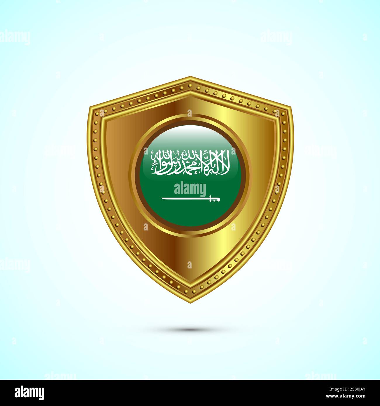 Rounded flag of Saudi Arabia with glossy gold shield Stock Vector Image ...