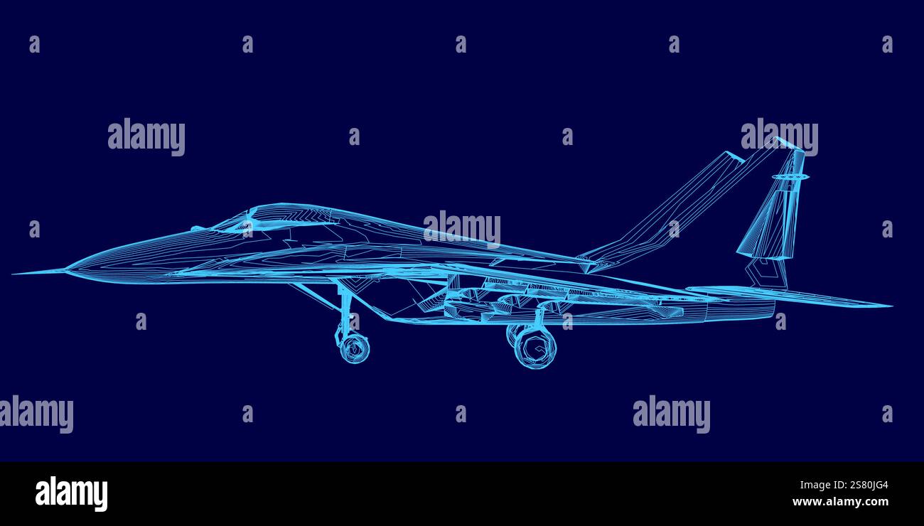 Blue jet is shown in a computerized image. The jet is a fighter jet and ...