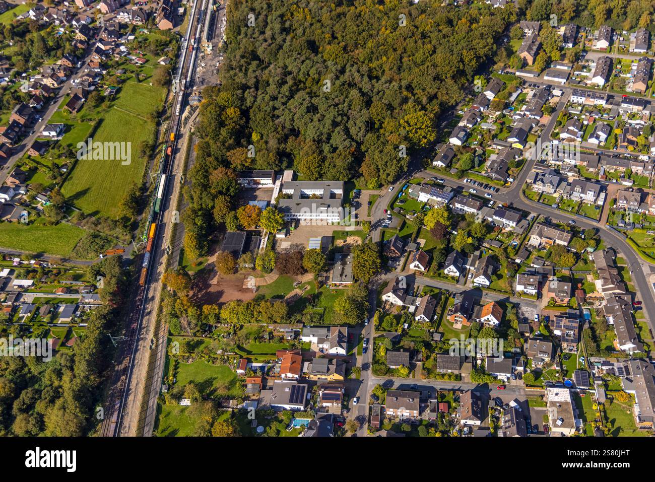 Aerial view, Voerde main station, Steinstrasse bridge construction site ...