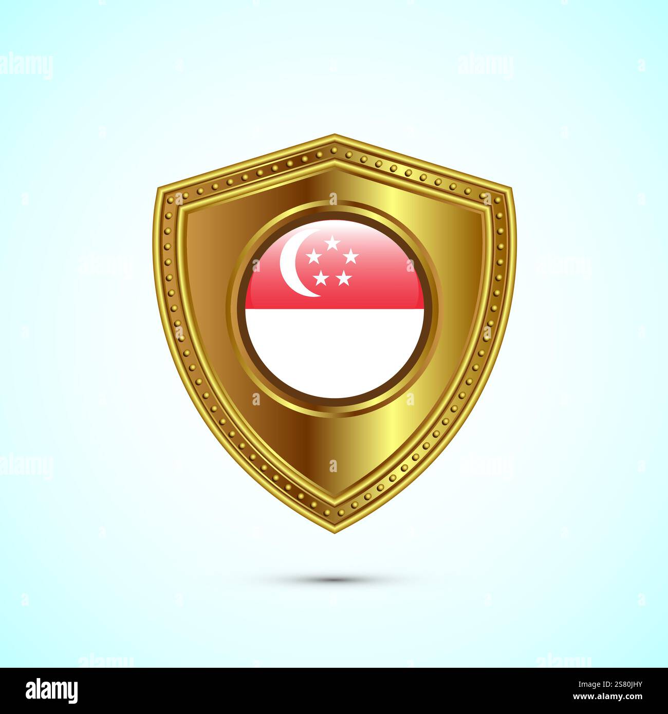 Rounded flag of Singapore with glossy gold shield Stock Vector Image ...