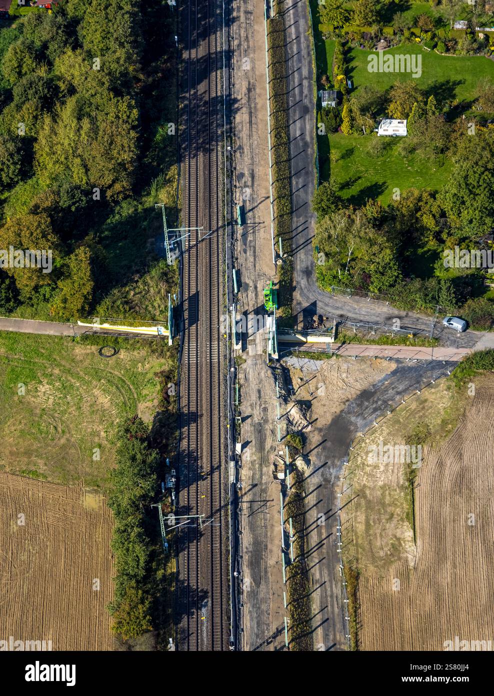 Aerial view, Voerde main station, construction site, Alte Prinzenstraße ...
