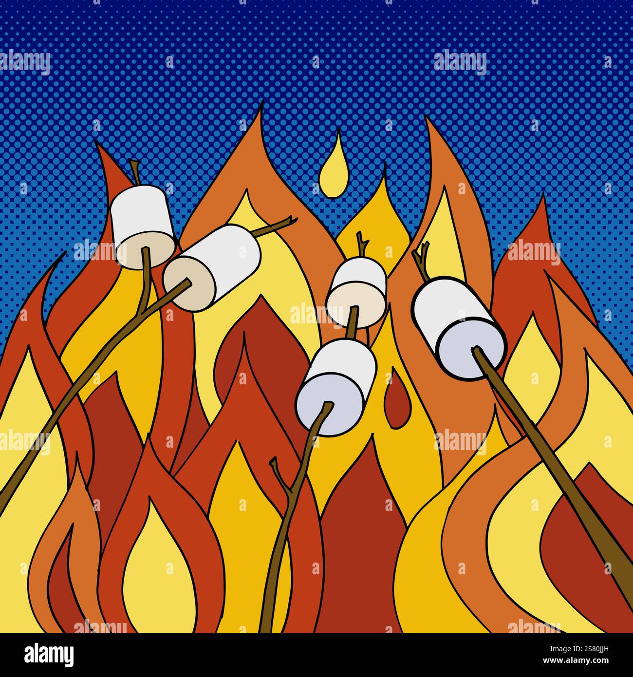 Marshmallow roasting on fire pop art style vector Stock Vector Image ...