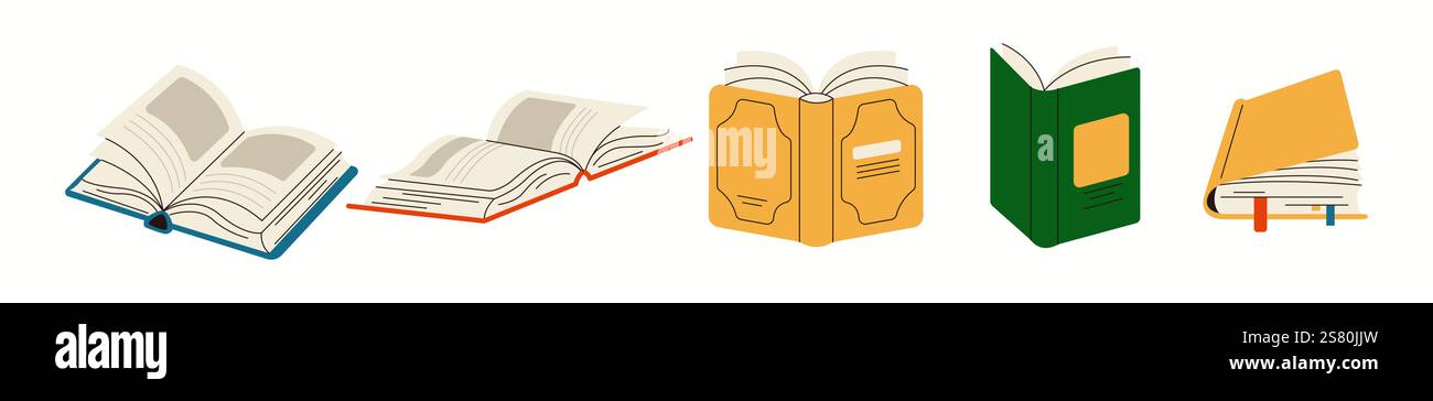 Open books for learning and rest flat color vector objects set ...