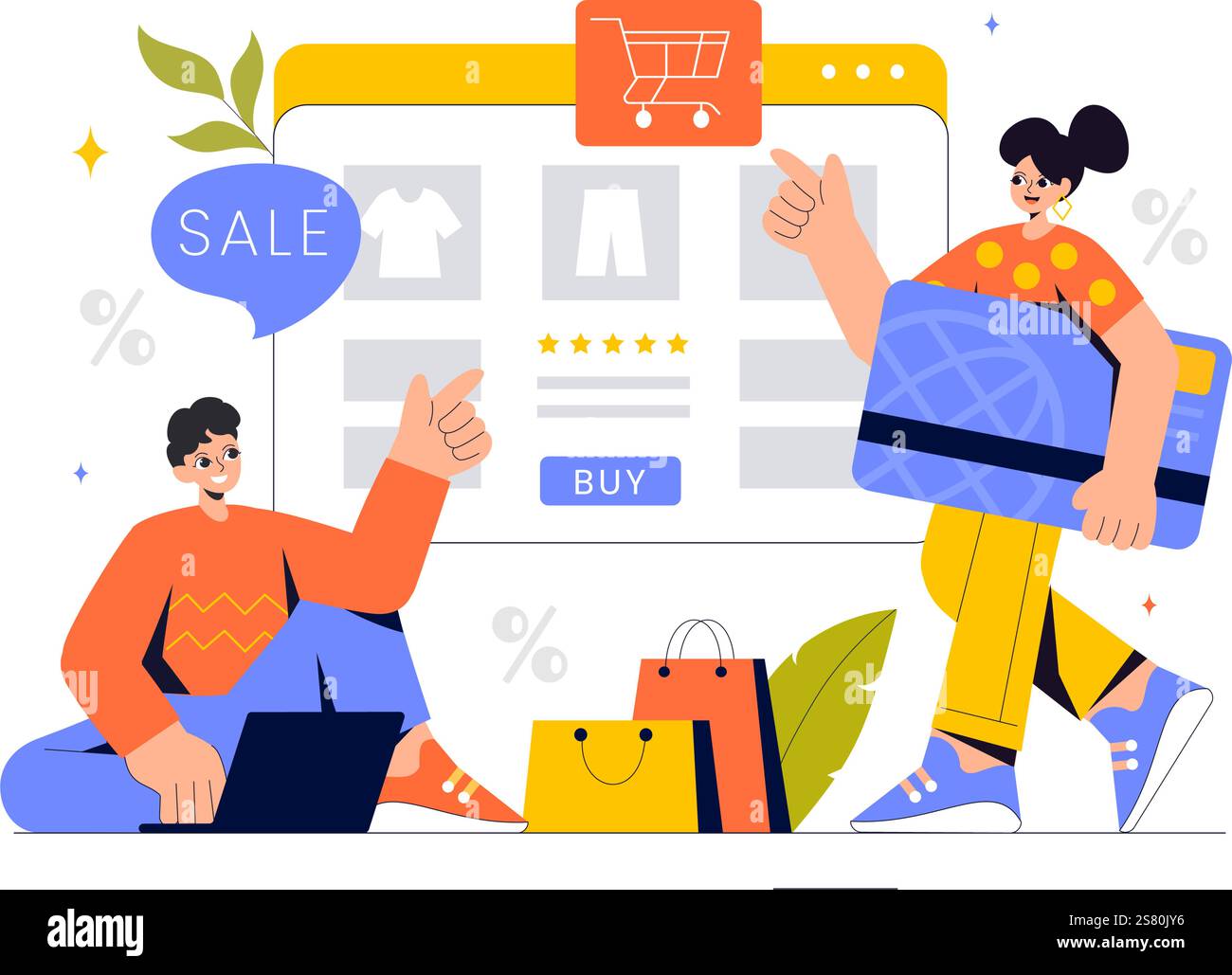 Online Shopping Vector Illustration Featuring People Using Smartphones ...