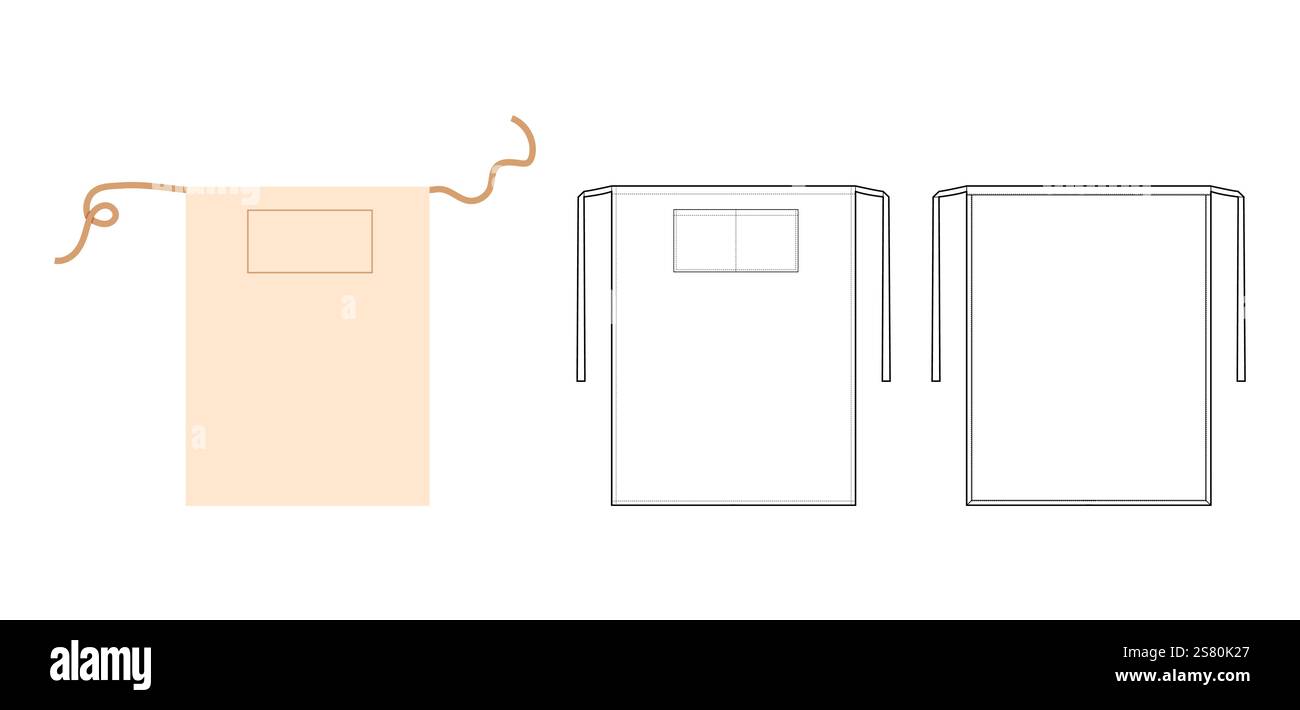 Set of Long Bistro Aprons technical fashion illustration. Chef uniform ...