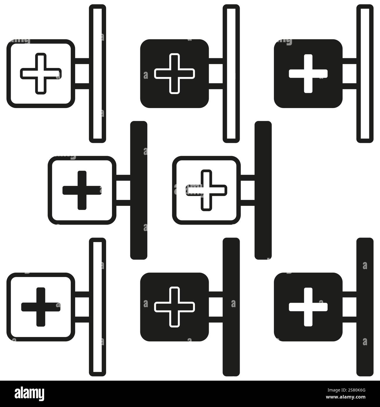Black and white crosses. Bold plus symbols. Repeating geometric shapes ...