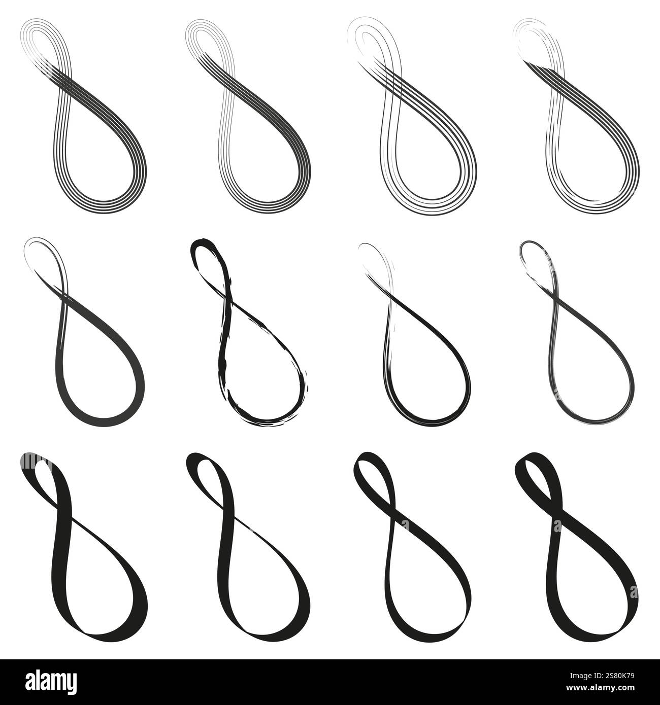 Infinity loop icons. Abstract black shapes. Creative endless designs ...