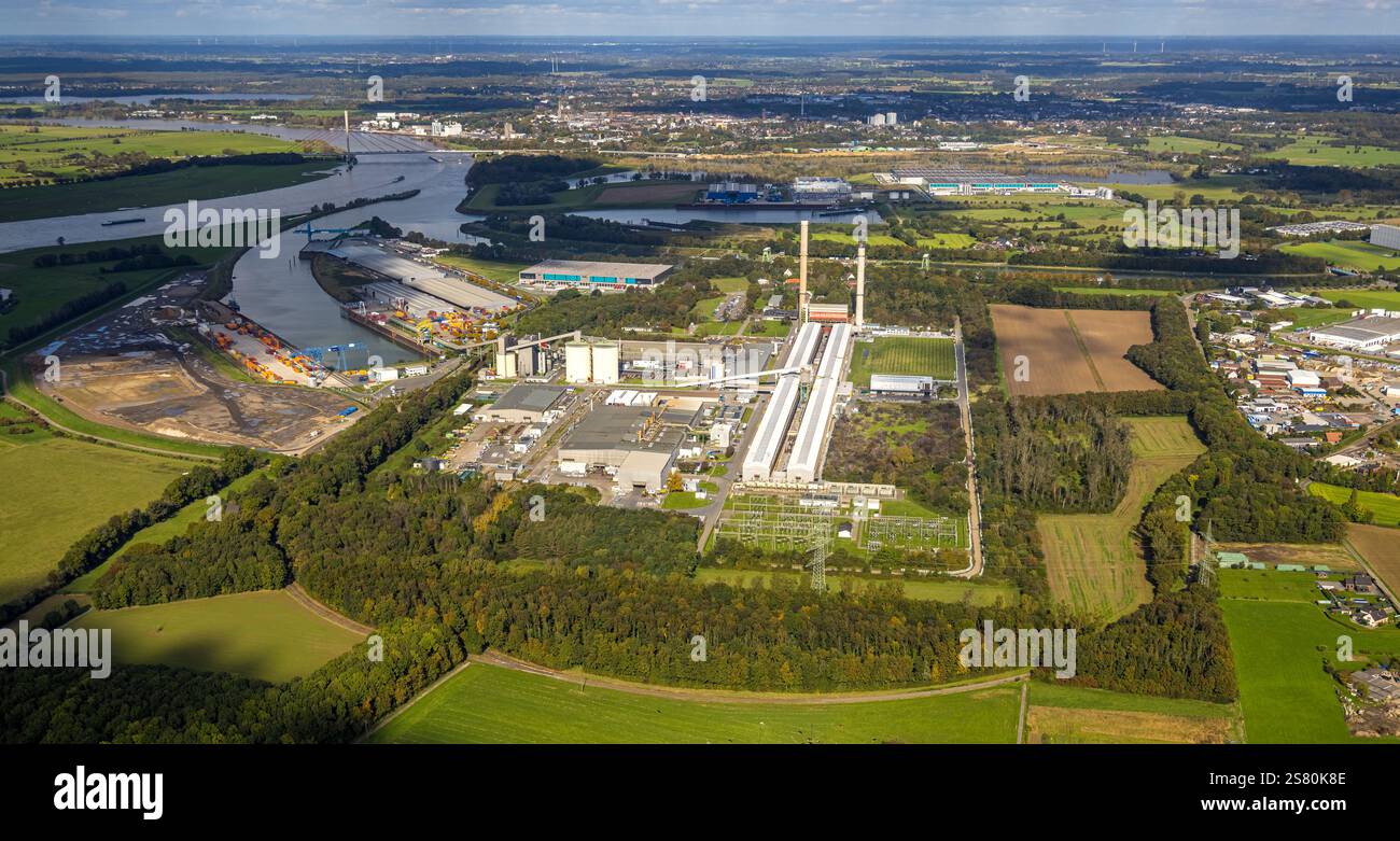 Aerial view, TRIMET Aluminium SE factory premises at the port of ...