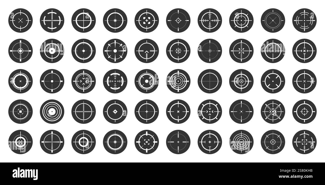 Round sniper rifle sights, weapon optical scope crosshair. Hunting gun ...