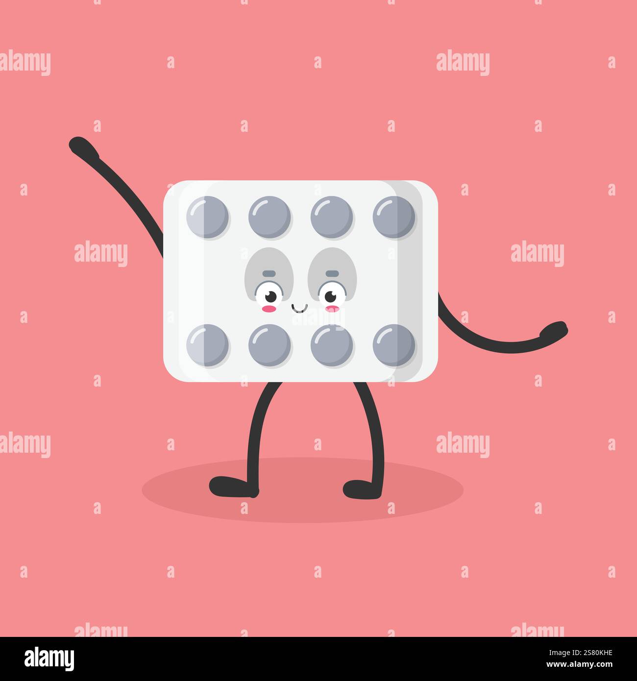 Cute character pills icon in flat style. Happy tablet vector ...