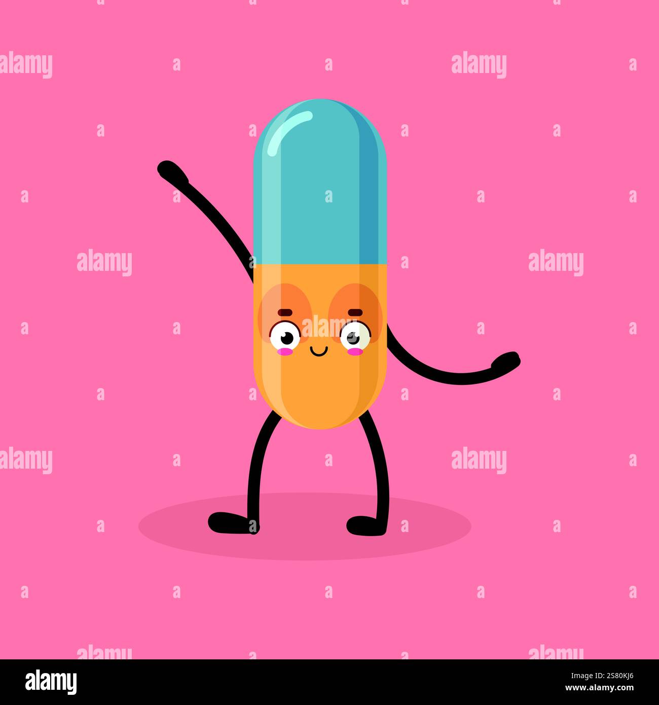 Cute character pills icon in flat style. Happy tablet vector ...