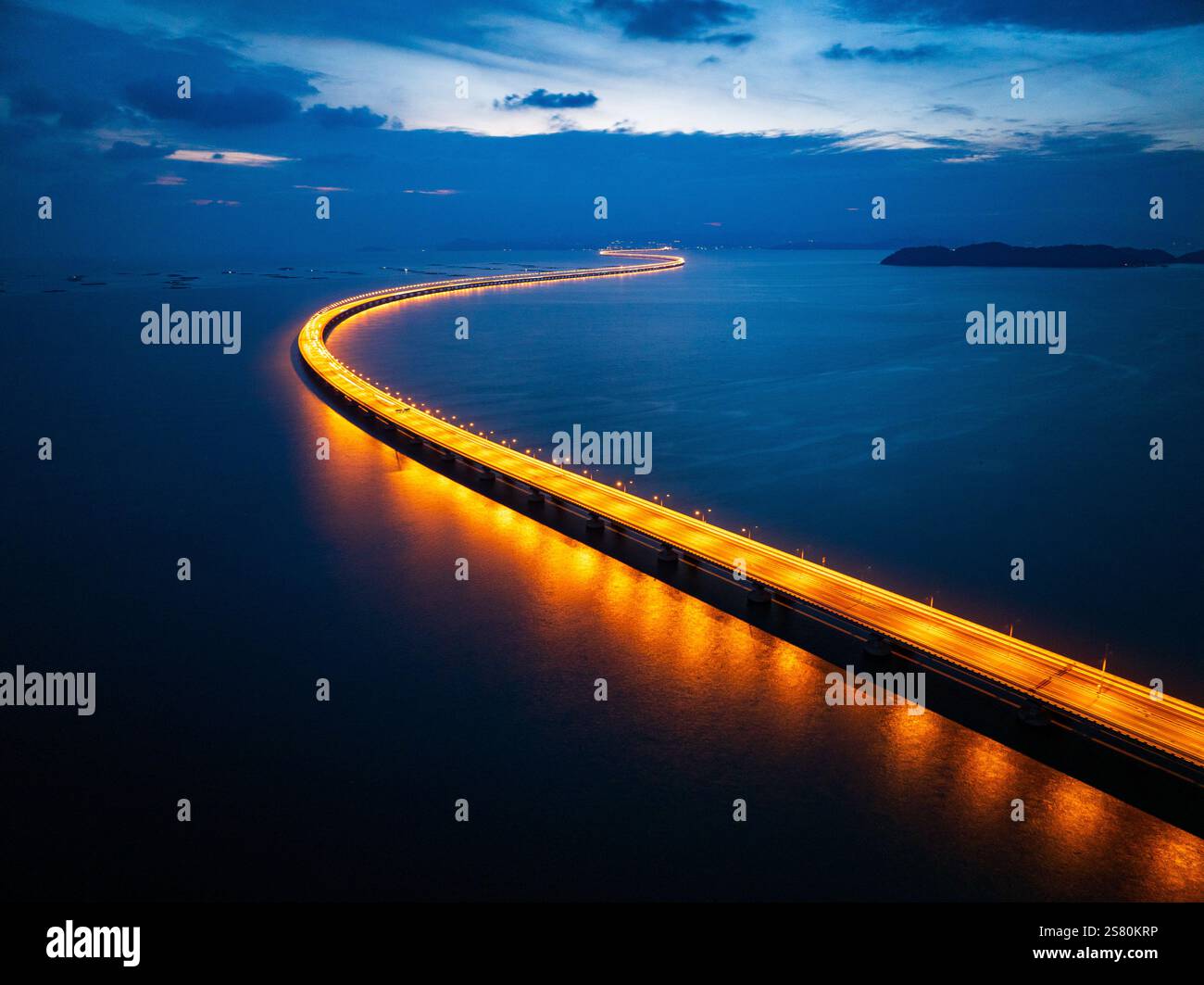 aerial drone view of the Penang Bridge in night, Malaysia Stock Photo ...