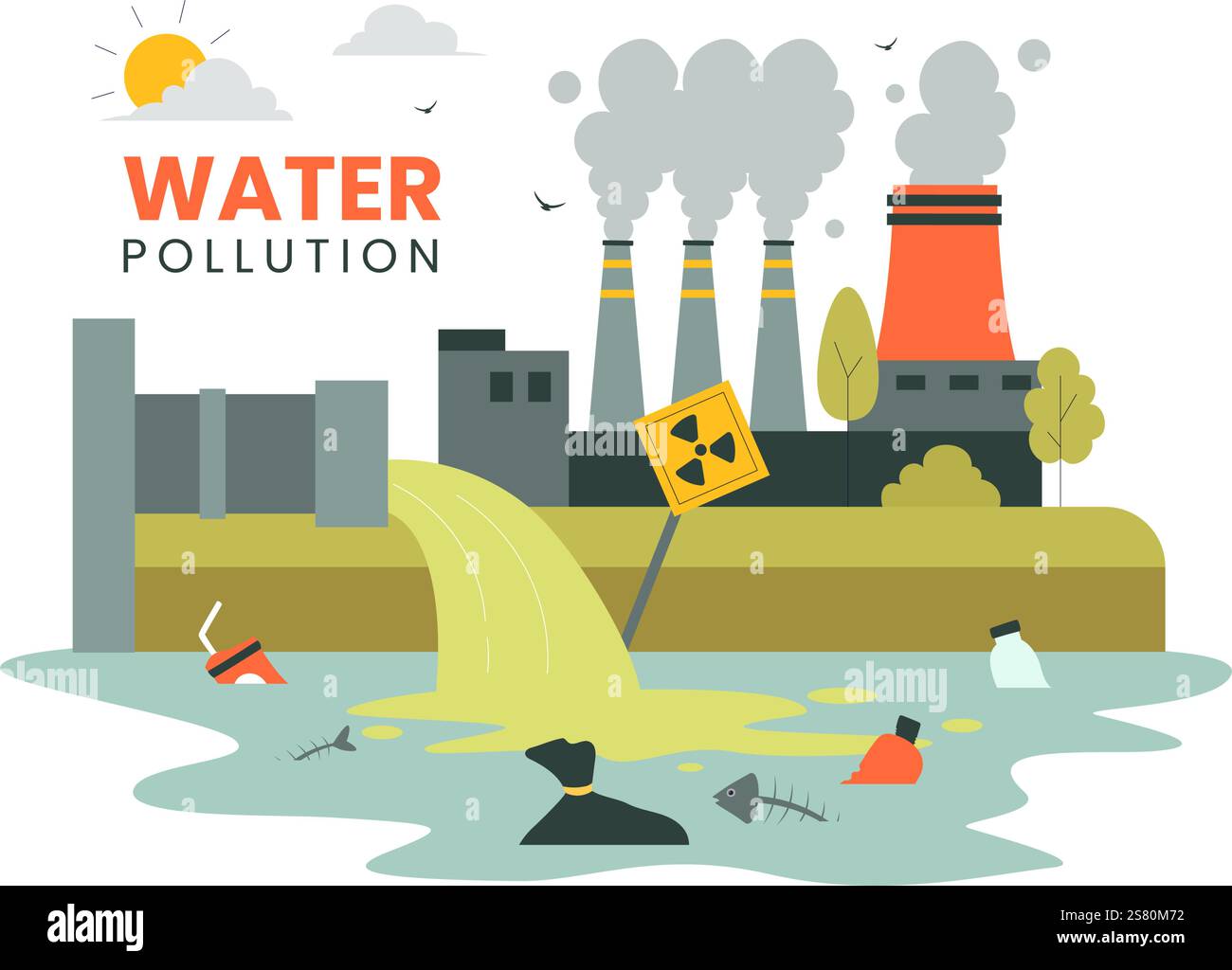 Water Pollution Vector Illustration Depicting an Environmental Disaster ...