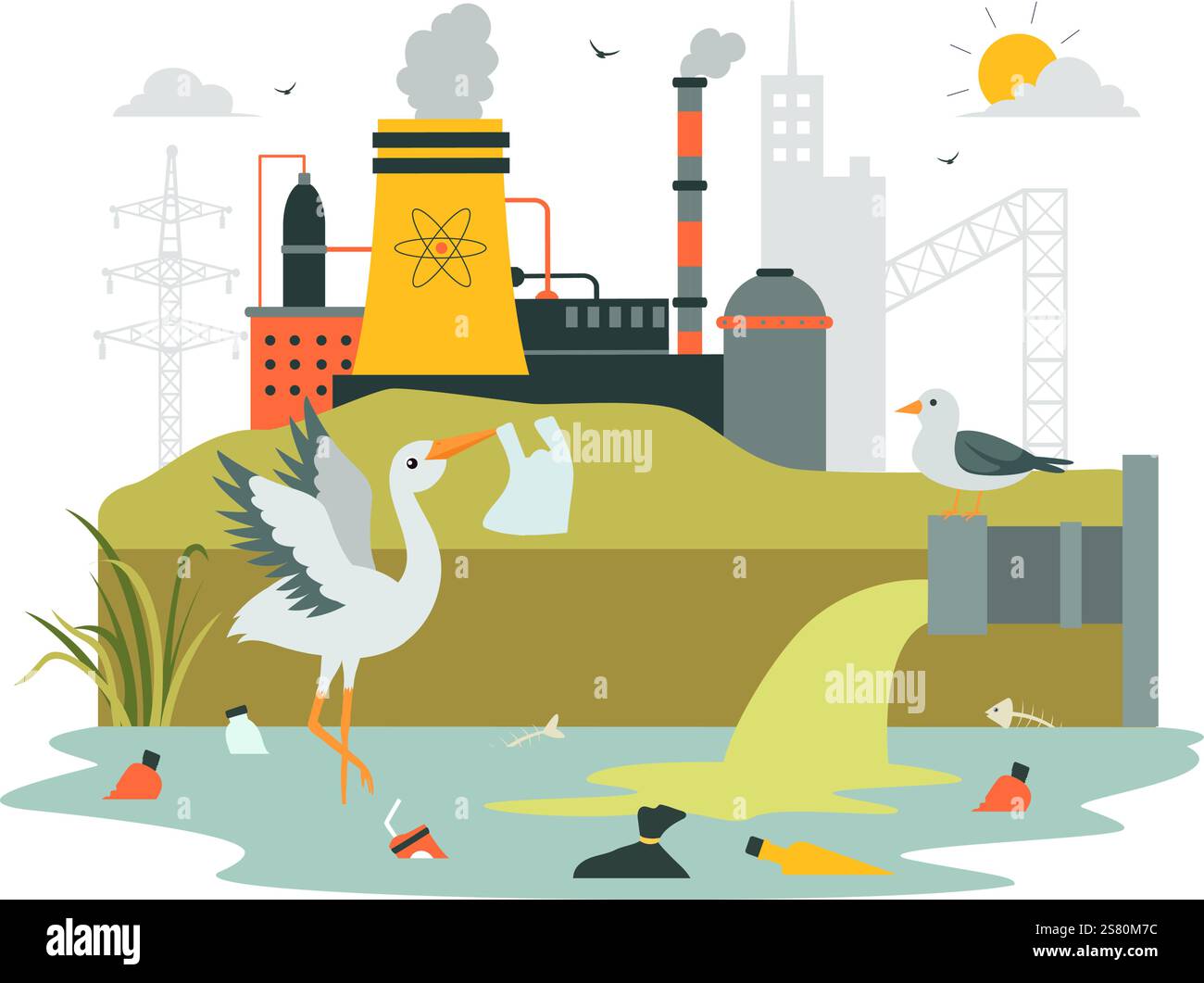 Water Pollution Vector Illustration Depicting an Environmental Disaster ...