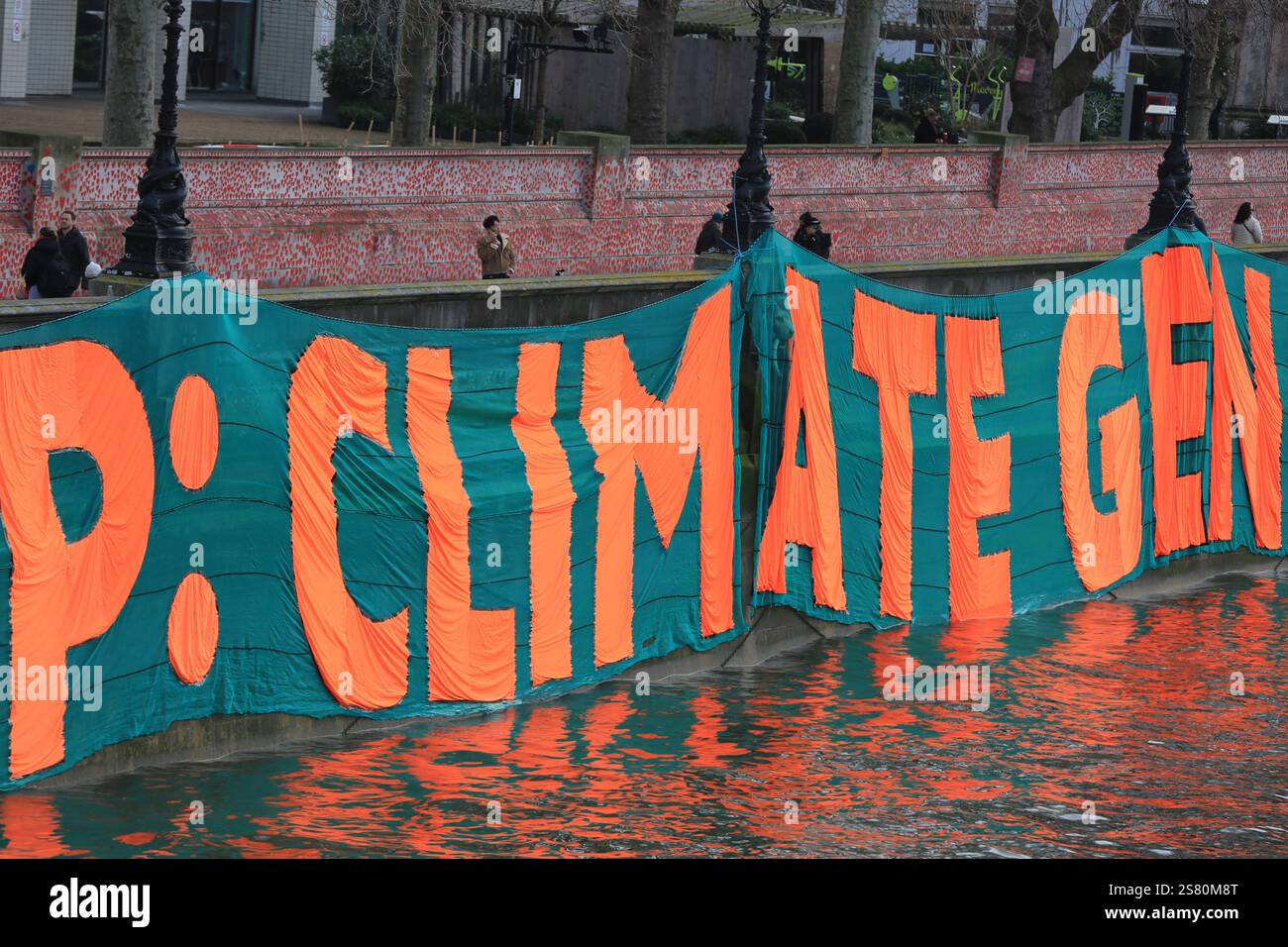 London, UK. 20 January 2025. Climate activists dropped a massive 100 ...