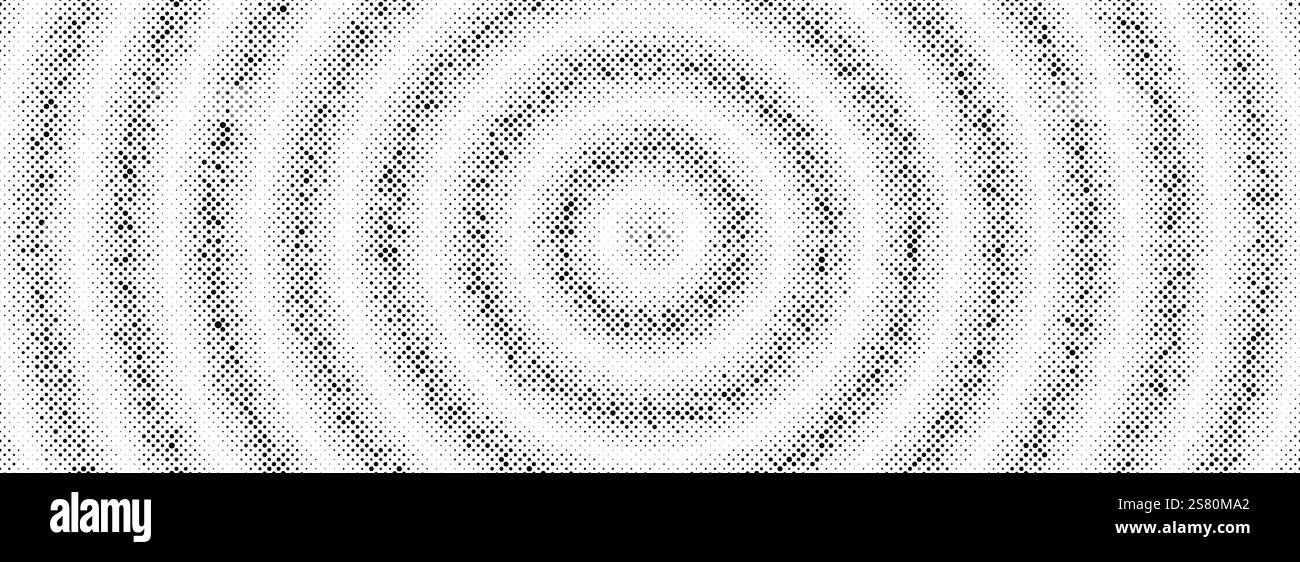Black radial halftone circles. Dotted sound wave rings. Stippled epicenter, target, radar icon ...