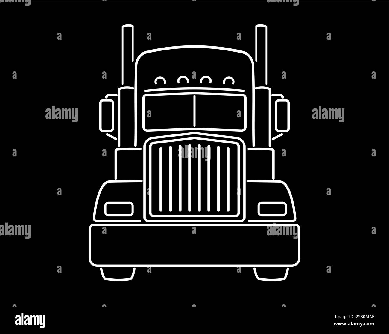 Semi truck. Vector Outline Lorry. White blank template for truck, semi ...
