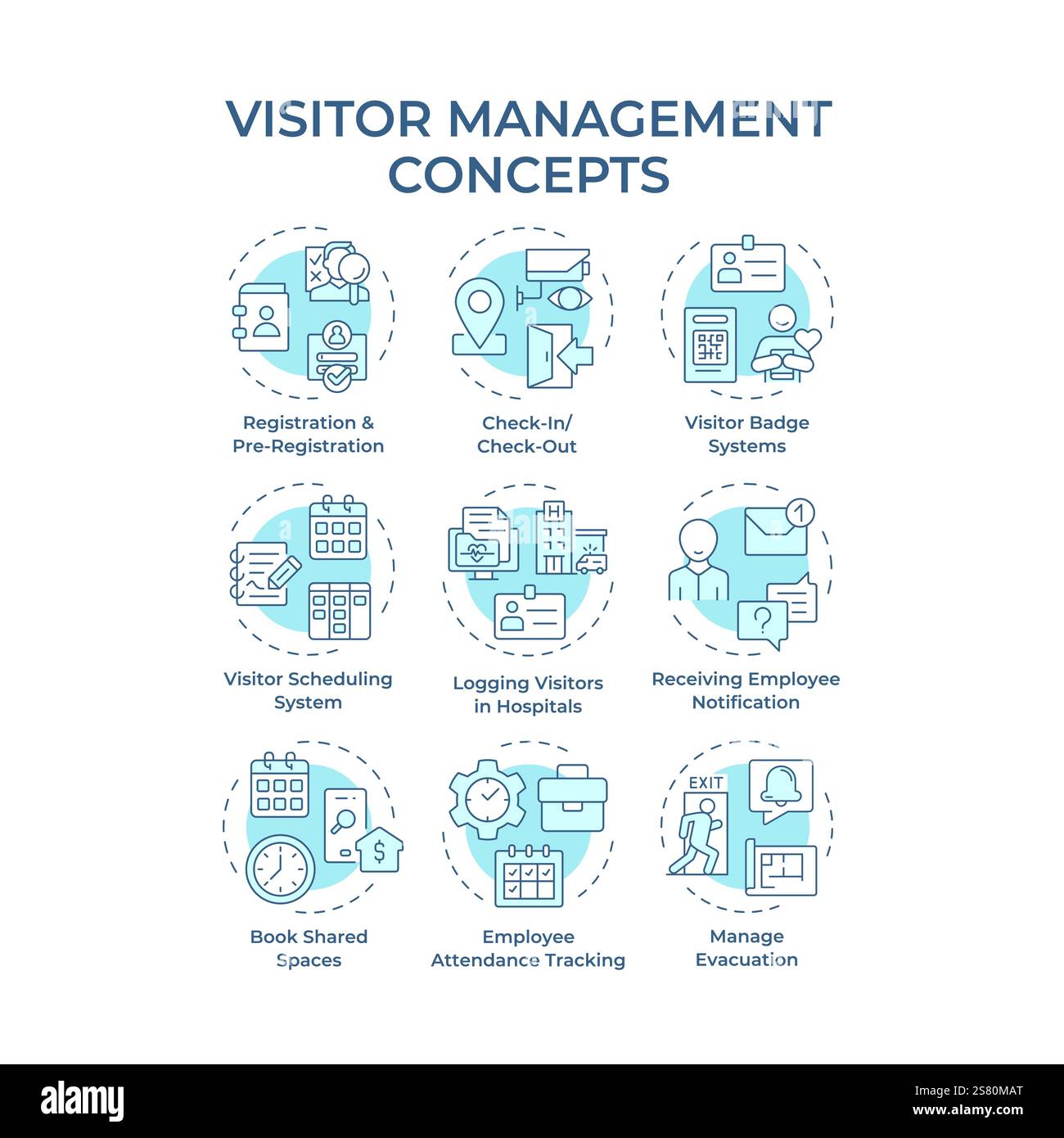 Visitor management soft blue concept icons Stock Vector Image & Art - Alamy