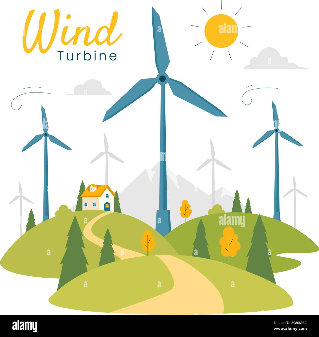 Wind Turbine Vector Illustration Featuring a Sustainable and Renewable ...