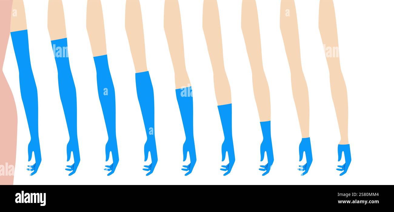 Set of Gloves Length Chart diagram with name text blue cartoon Elbow ...