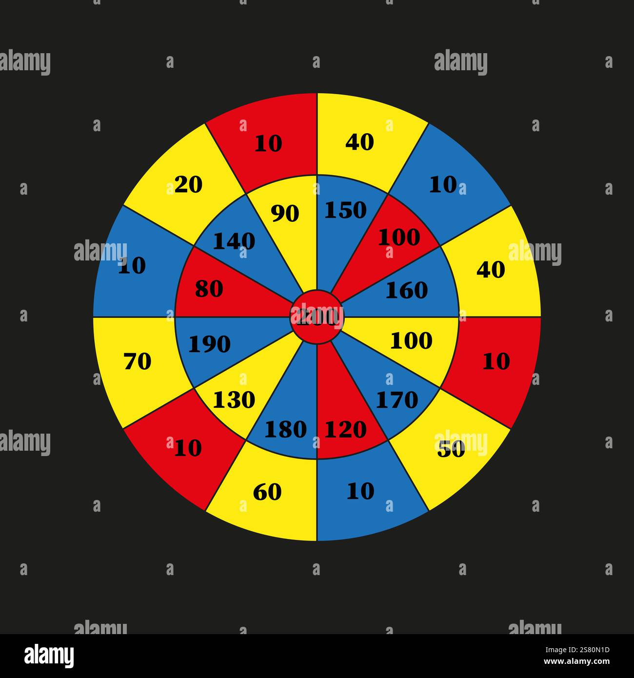 Colorful scoring target. Blue red yellow segments. Numeric radial ...