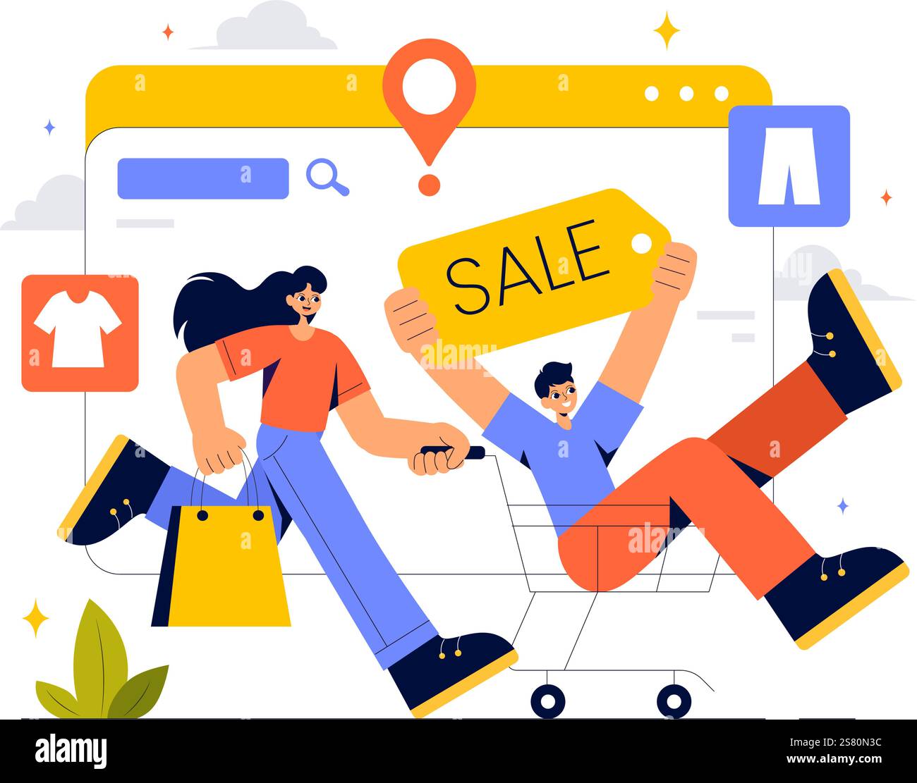 Online Shopping Vector Illustration Featuring People Using Smartphones ...